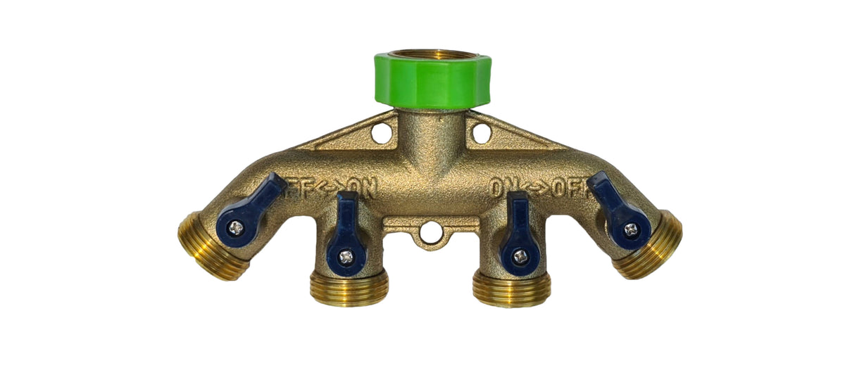 Brass 4 Way Tap Adaptor - Screw On – The Water Sprinkler Shop